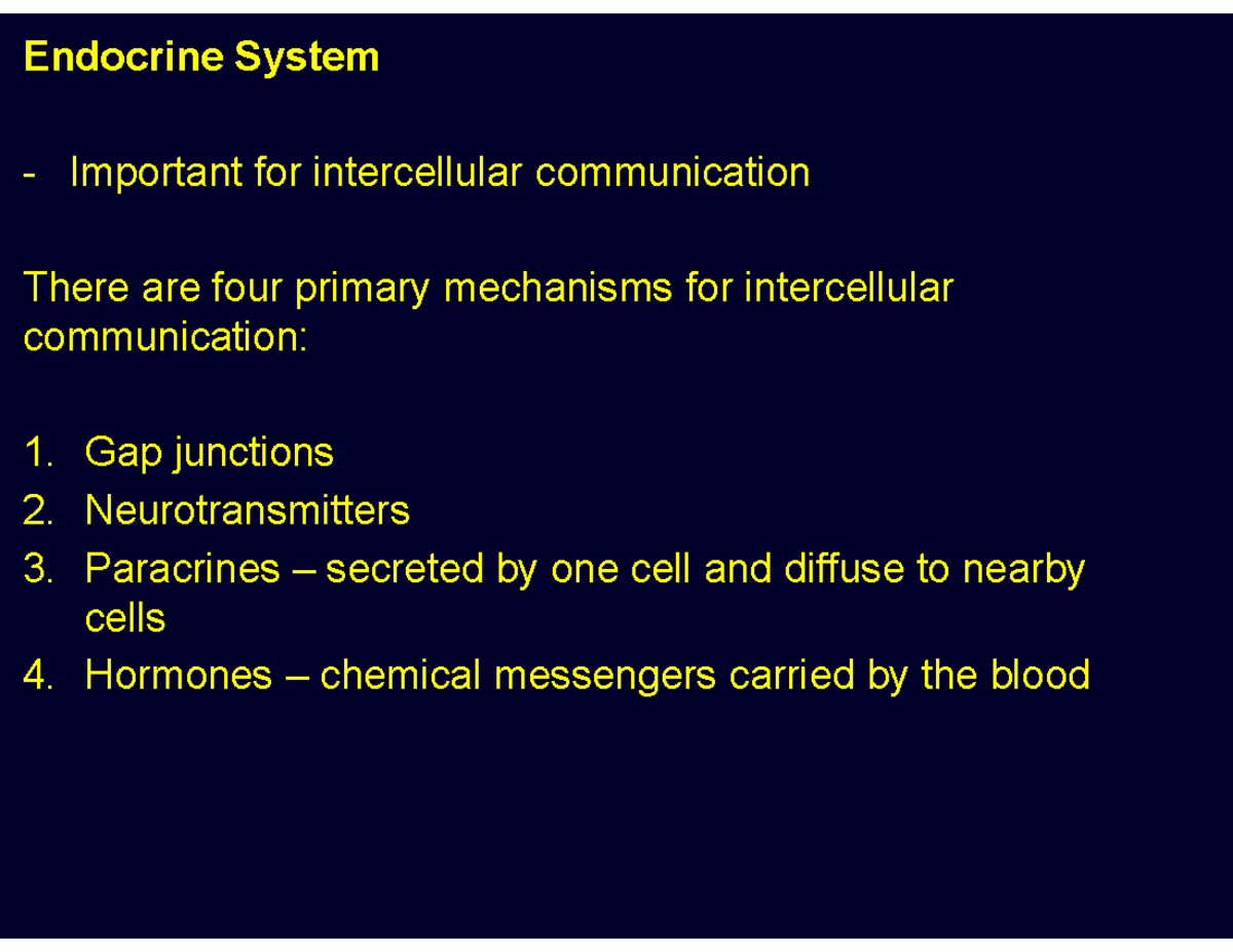 Endocrine Notes - Endocrine System - Important for intercellular ...