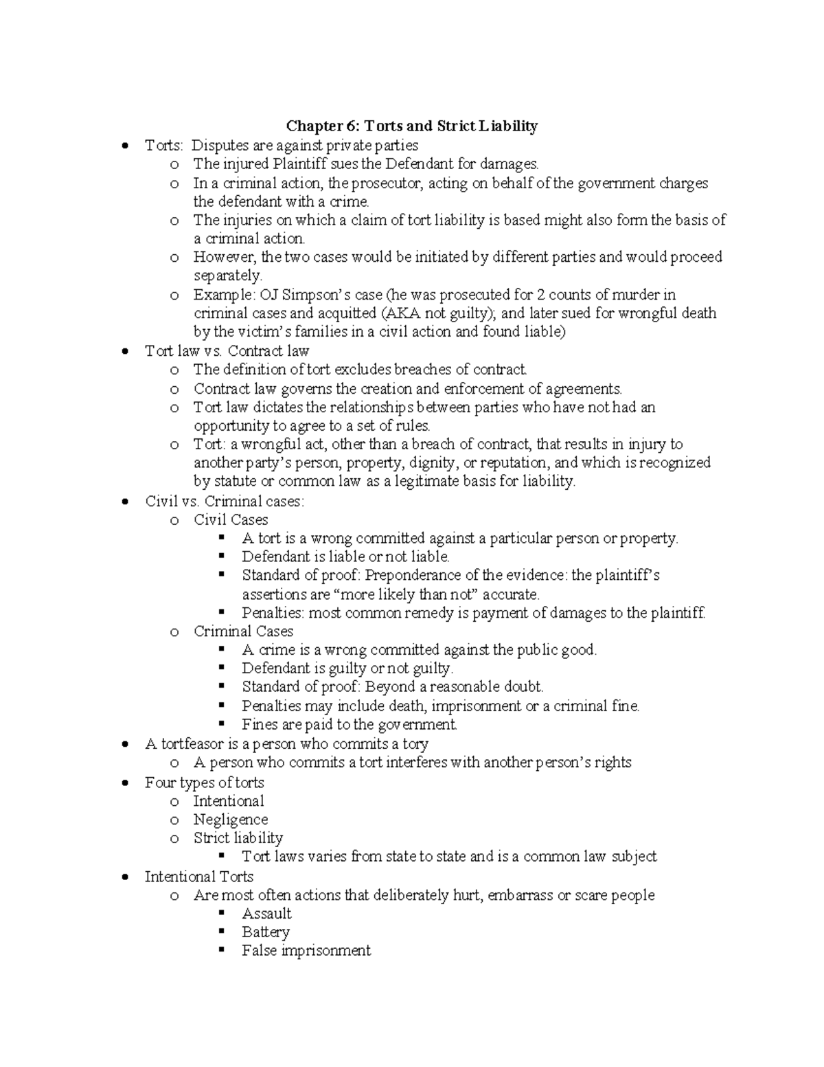 LGS mod 2 notes - Ruth Ann Hall - Chapter 6: Torts and Strict Liability ...