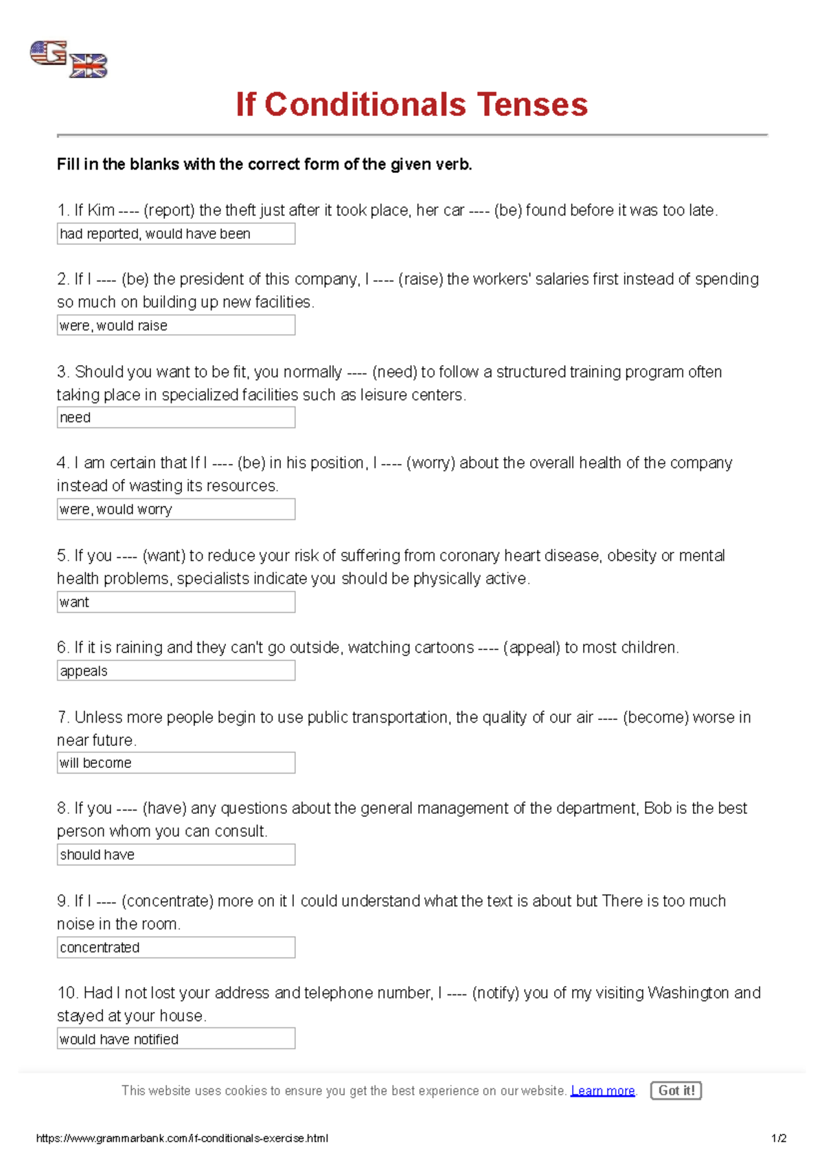 If Conditionals Tenses Exercise - Grammar Bank - grammarbank/if ...