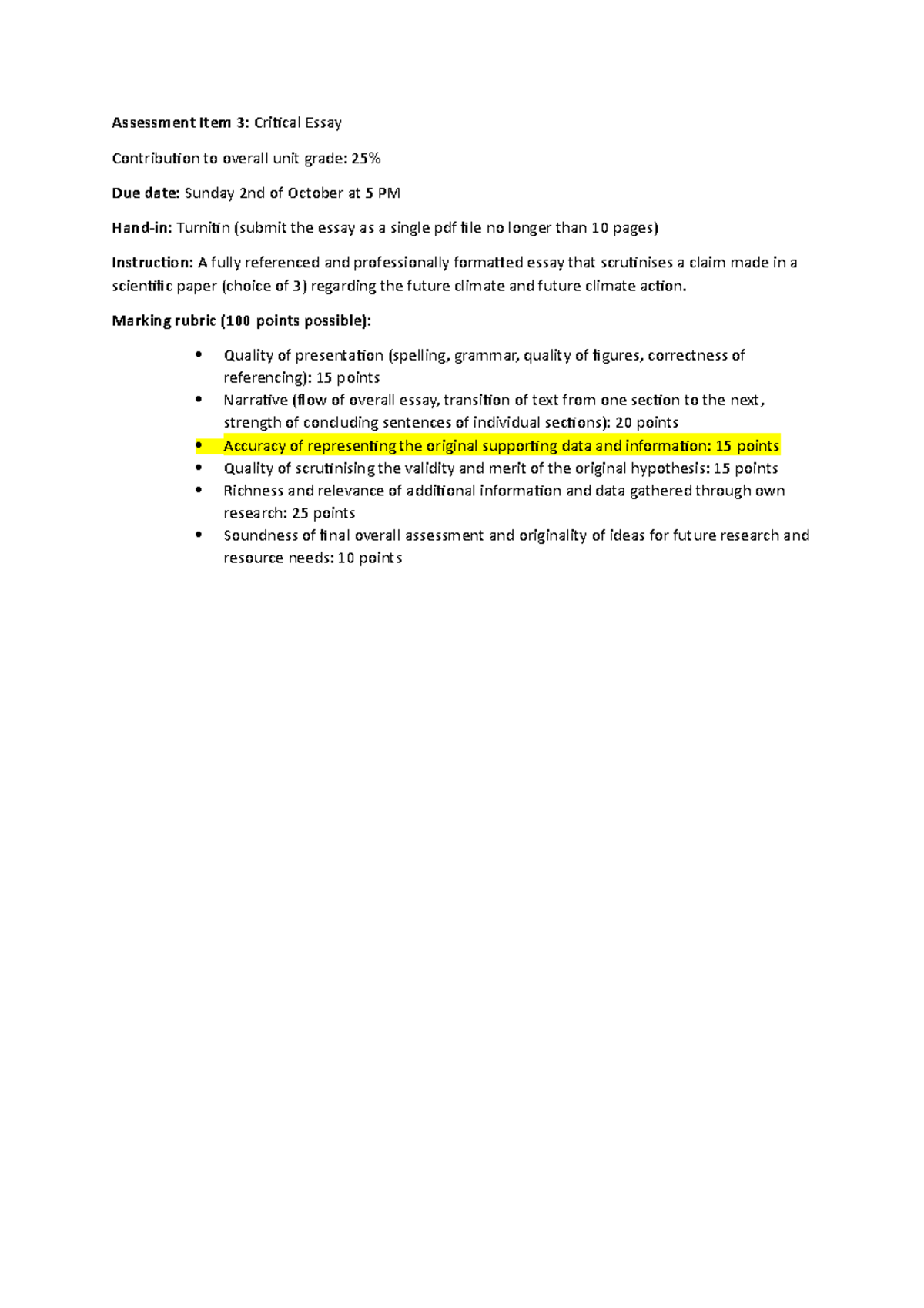 Instructions - Assessment Item 3: Critical Essay Contribution to ...