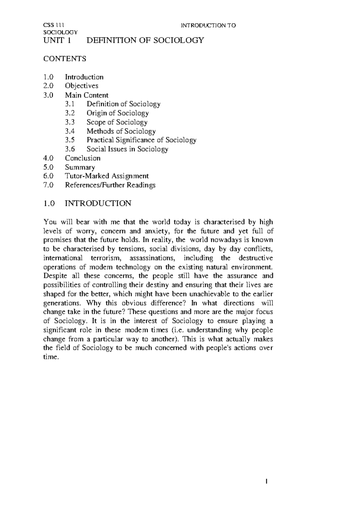Week 1 Course Material - Summary on psychology - SOCIOLOGY UNIT 1 ...