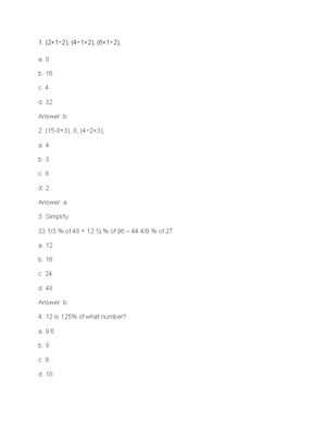 Numerical Ability Part 2 - Number Series: 100%, 2, 15/5, 4, _____? a. 2 b. 3 c. 4 d. 5 Answer: d ...