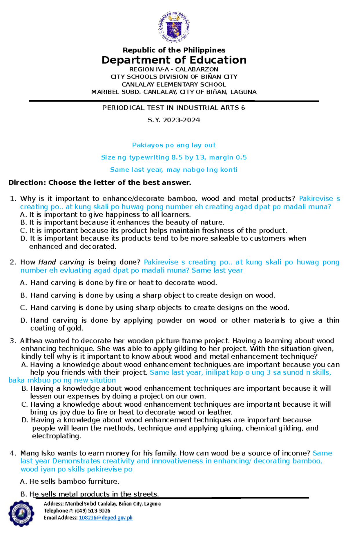PT TLE-Industria-l Arts-6-New - Department of Education REGION IV-A ...