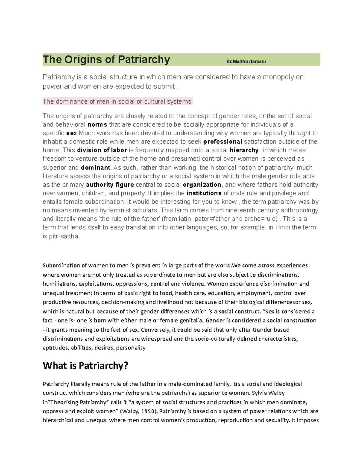 The Origins of Patriarchy 2 - The dominance of men in social or ...