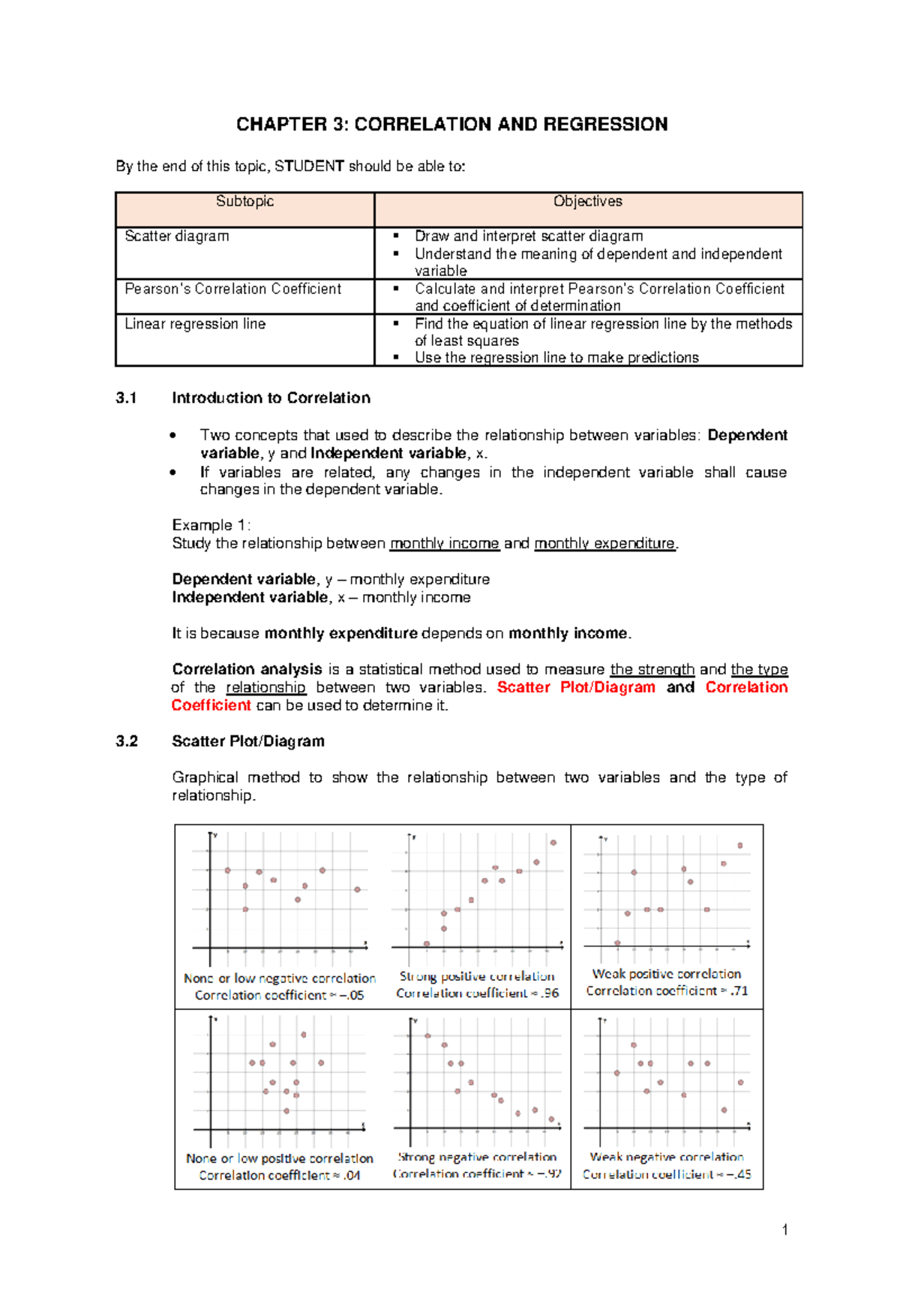 Chapter 3 Correlation and Regression - CHAPTER 3 : CORRELATION AND REGRESSION By the end of this ...