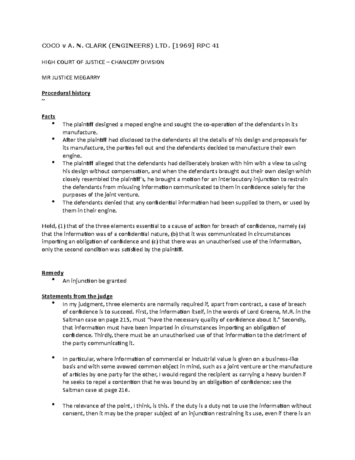 COCO v AN Clark - case brief - COCO v A. N. CLARK (ENGINEERS) LTD ...