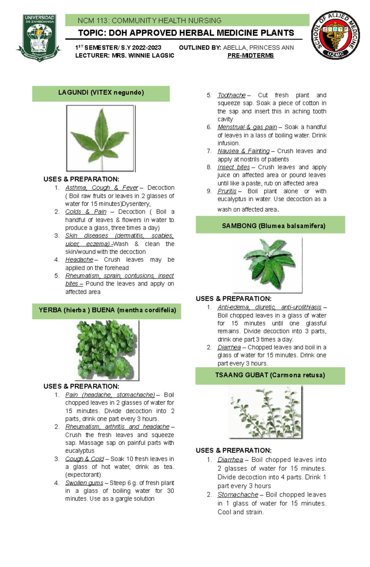 Herbal - n./a - USES & PREPARATION: 1. Asthma, Cough & Fever ...