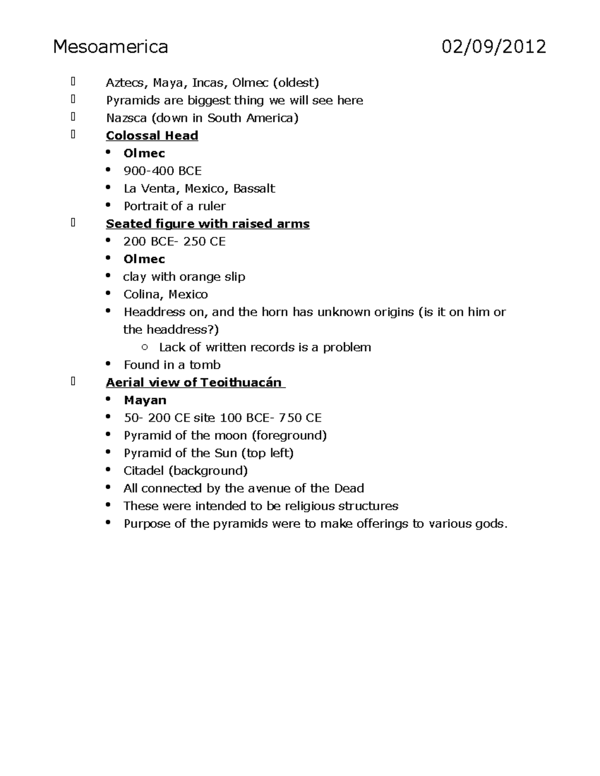 Mesoamerica - Lecture notes 2 - Mesoamerica Aztecs, Maya, Incas, Olmec ...