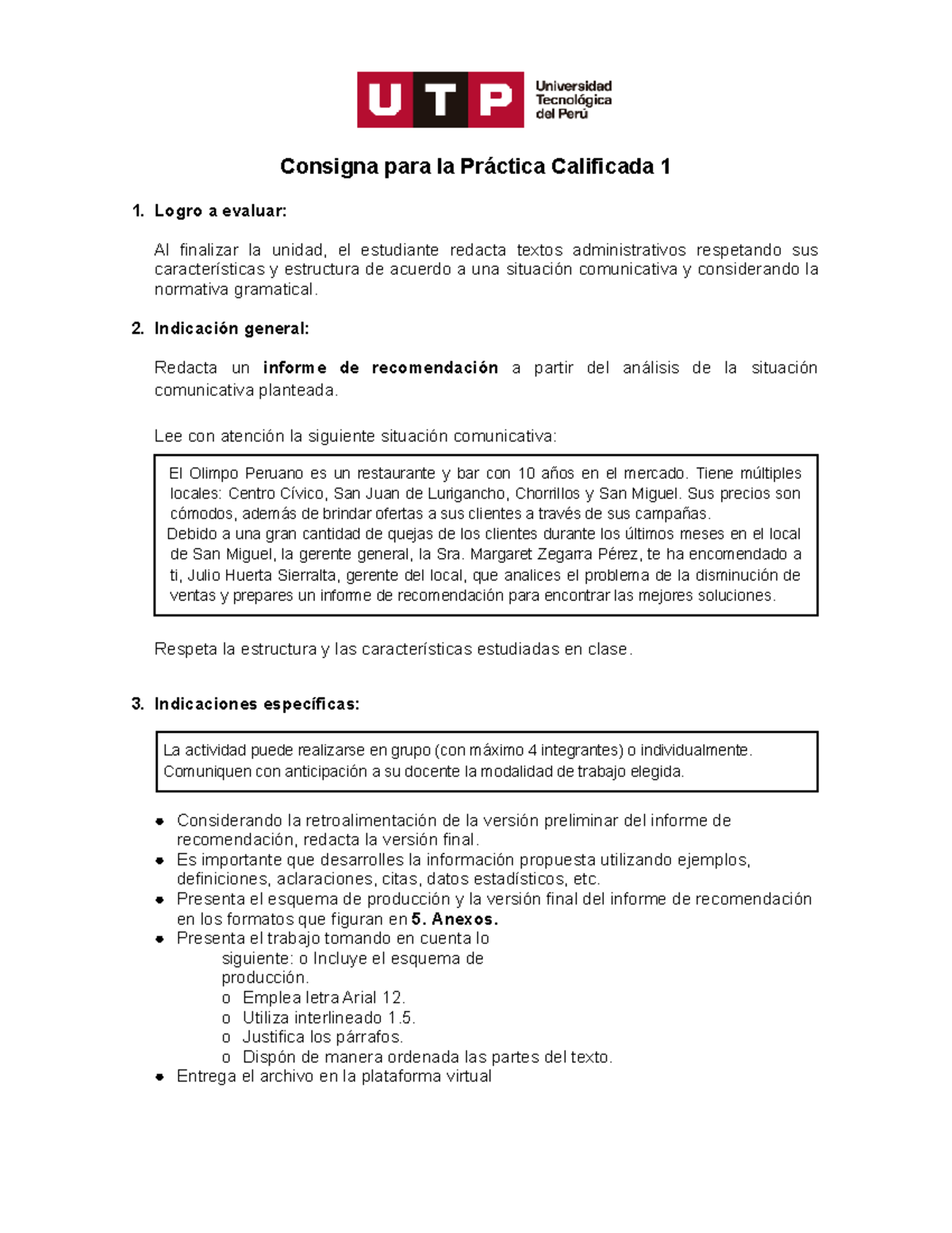 EA A16E PC1Consigna ok - Consigna para la Práctica Calificada 1 Logro a evaluar: Al finalizar la ...