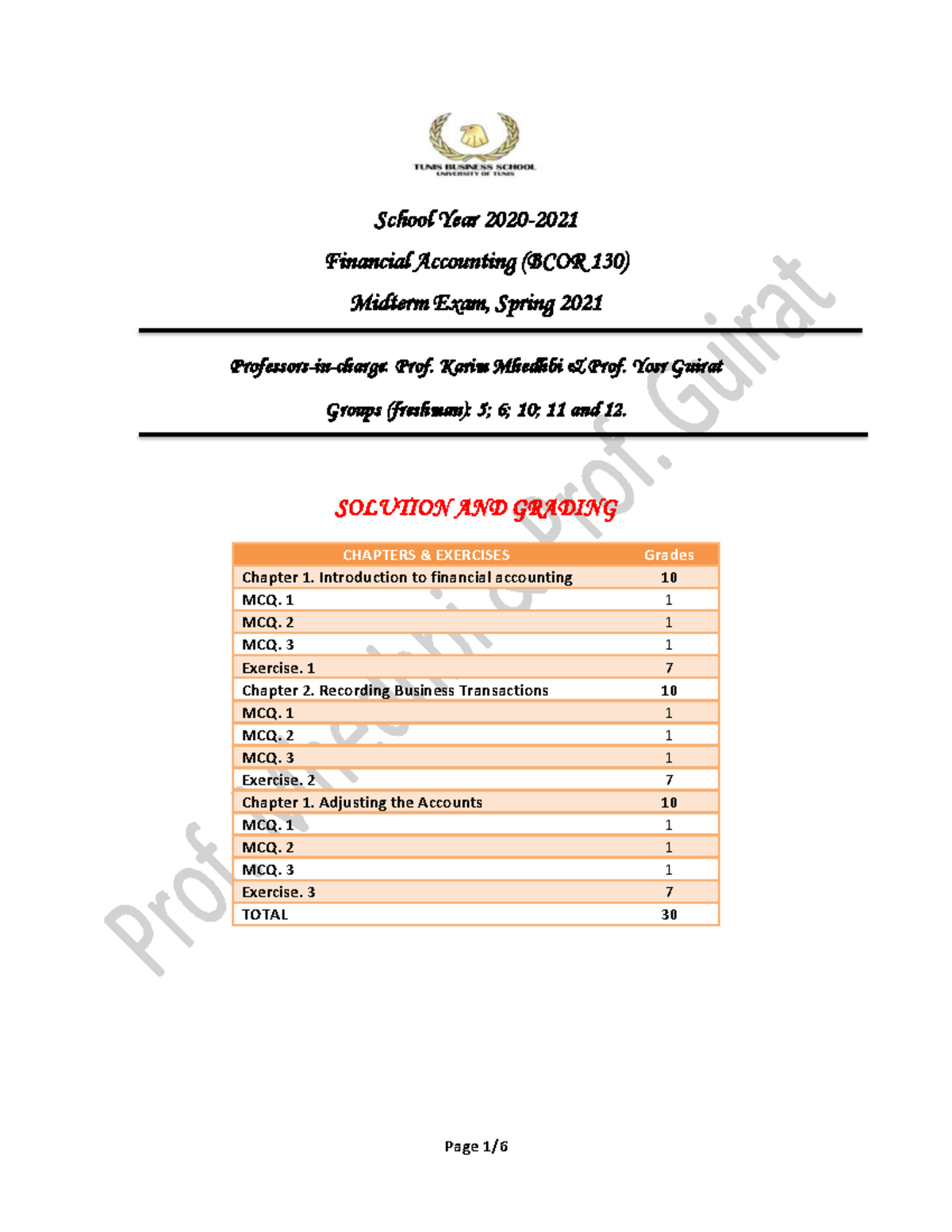 MT FA Sp 2021 Solution - MT FA - Financial Accounting (BCOR 130 ...
