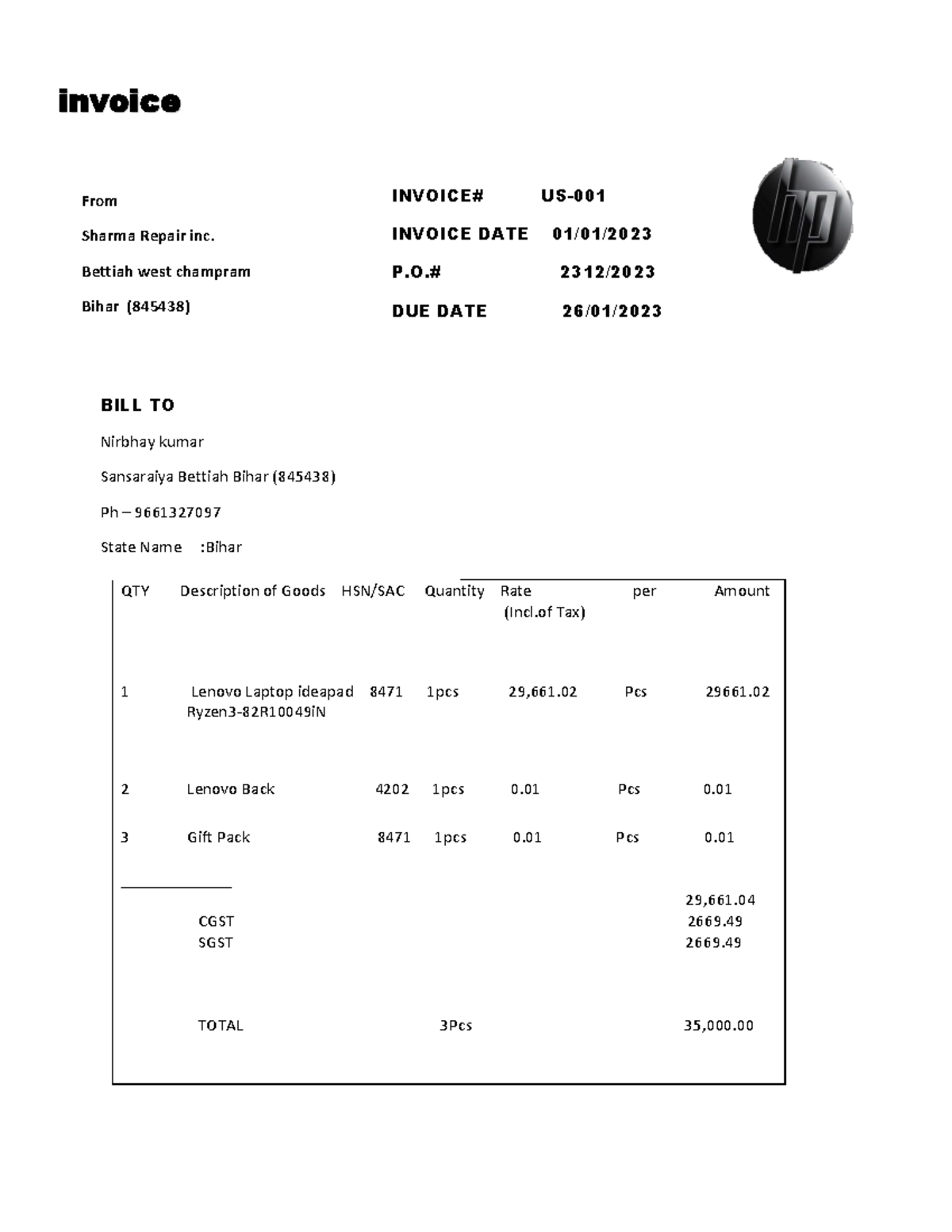 Invoice - GOOD EDUCTION SYSTEM - QTY Description of Goods HSN/SAC ...