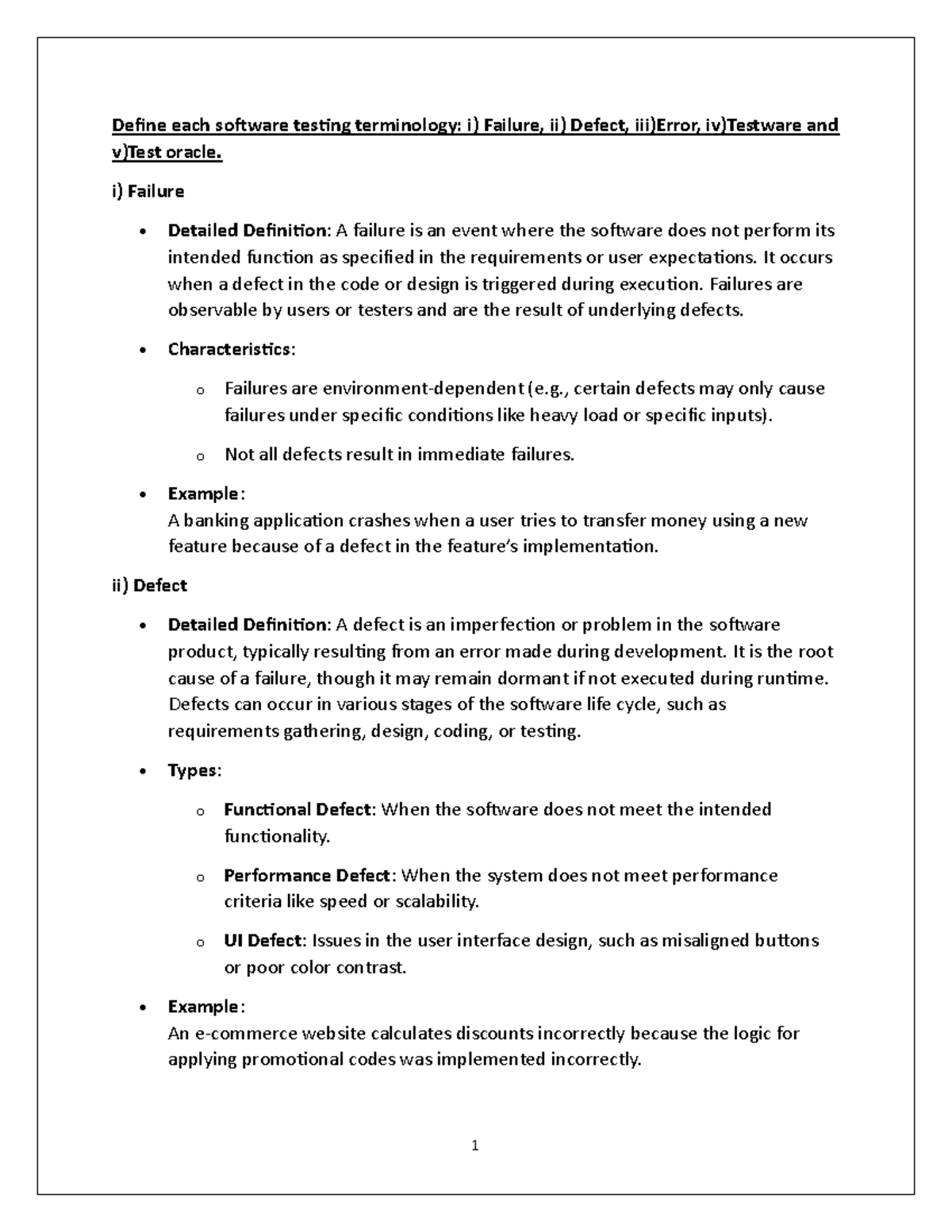 Stqa-1 - Notes and Answers - Define each soŌware tesƟng terminology: i ...