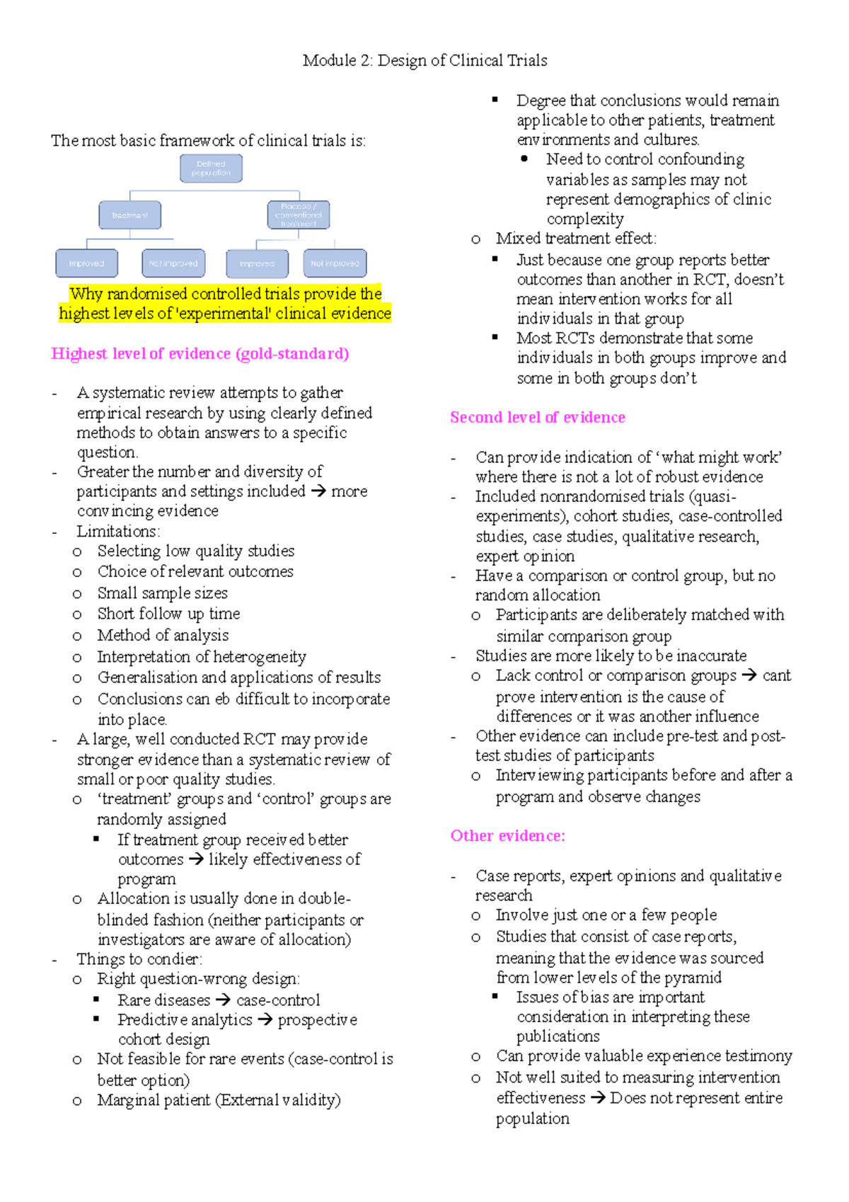 Module 2 - Study notes EB, - Module 2: Design of Clinical Trials The ...