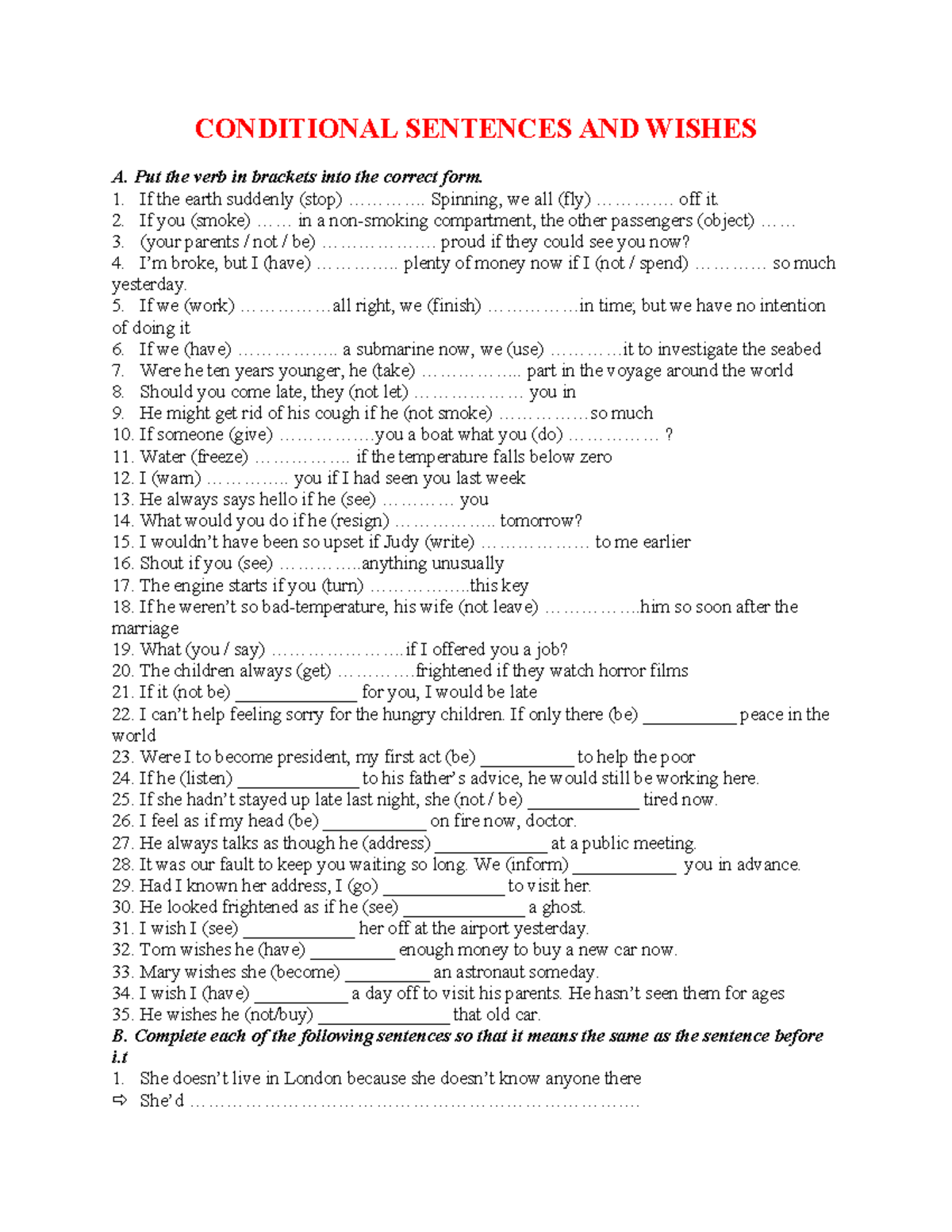 Conditional Sentences AND Wishes - CONDITIONAL SENTENCES AND WISHES A ...