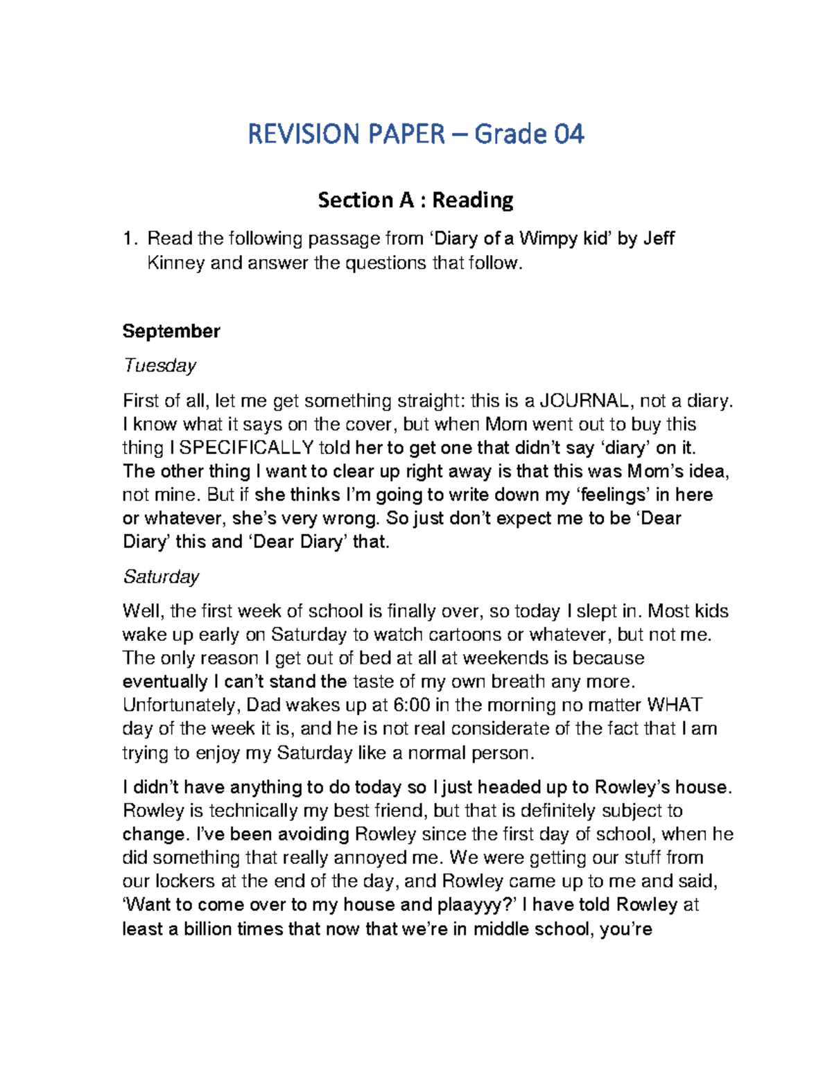 G4 RP - Practice paper for grade 04 pupils - REVISION PAPER – Grade 04 ...