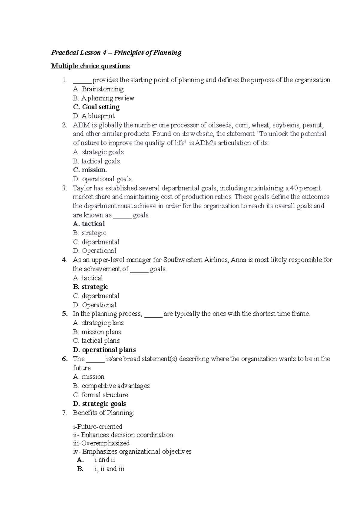 Practical Lesson 4 - Principles of Planning for students answers-3 ...