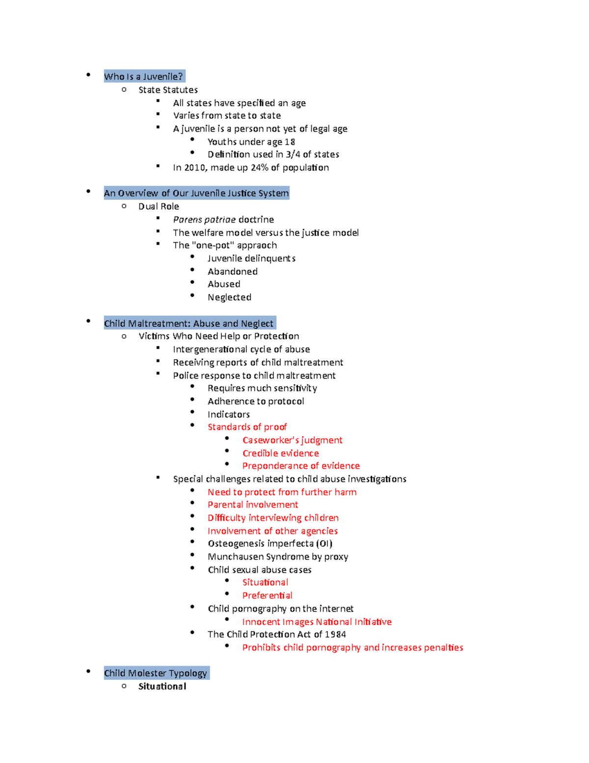 Ch. 11 Notes - Who Is a Juvenile? o State Statutes All states have ...