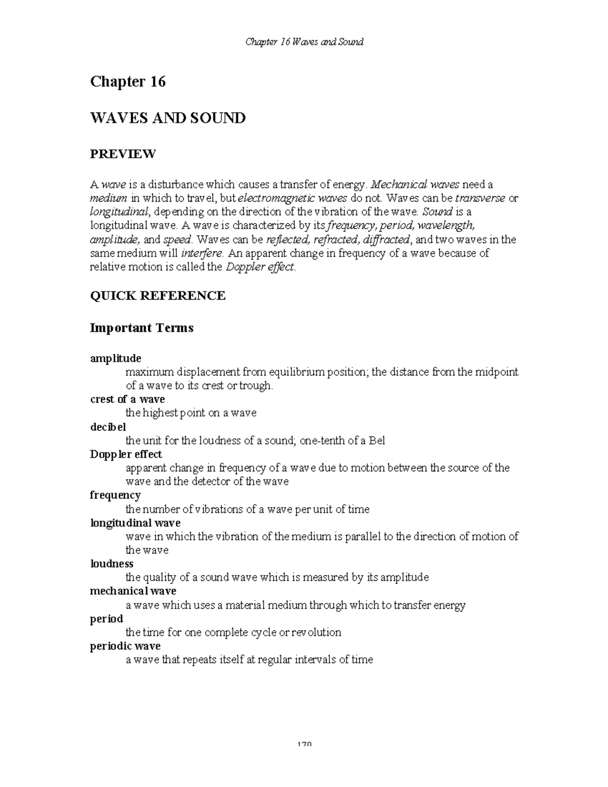Cutnell johnson chapter 16 waves and sound 2 - Chapter 16 WAVES AND SOUND PREVIEW A wave is a ...