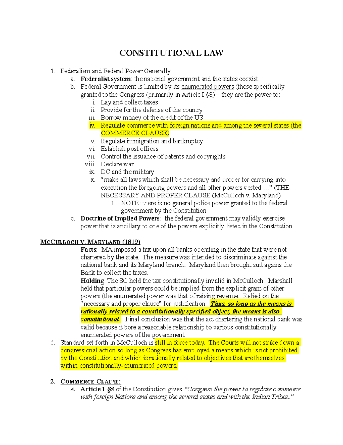 Constitutional Law Outline - 3 - CONSTITUTIONAL LAW Federalism and ...