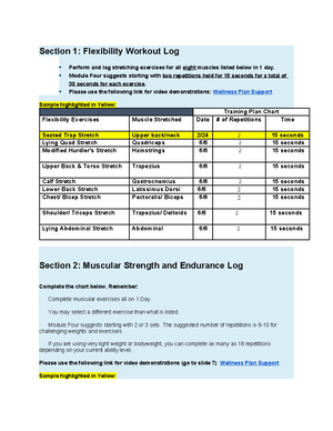 Flexibility and Strength Training Log - Module Five - Perform and log five stretching exercises ...