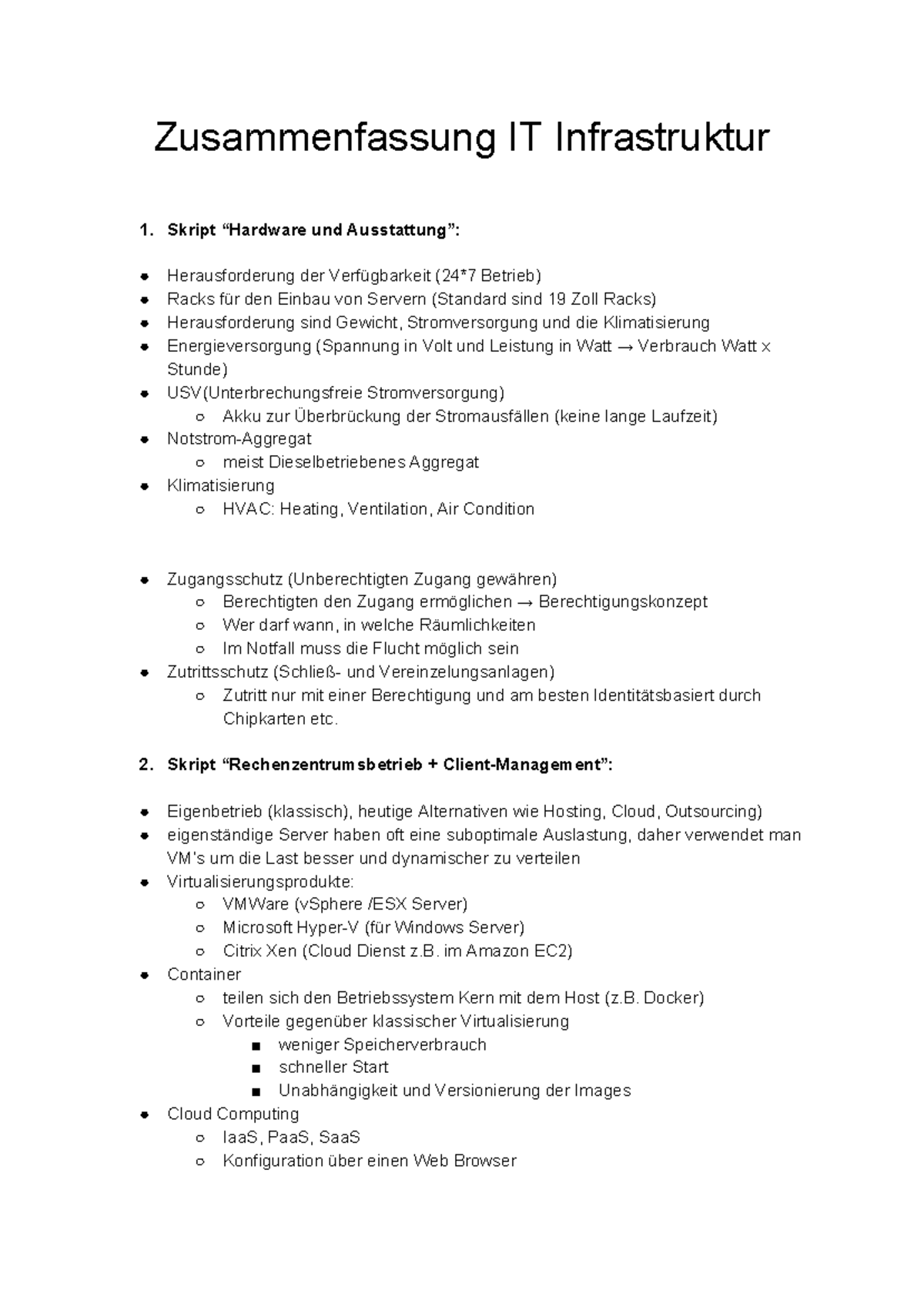 Zusammenfassung IT Infrastruktur - Zusammenfassung IT Infrastruktur ...