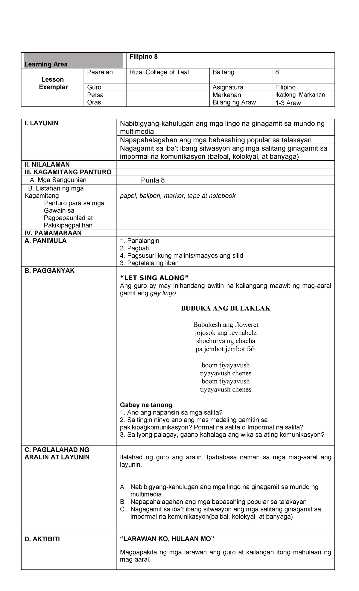 Pahayagan-LP - Please do enjoy - Learning Area Filipino 8 Lesson ...