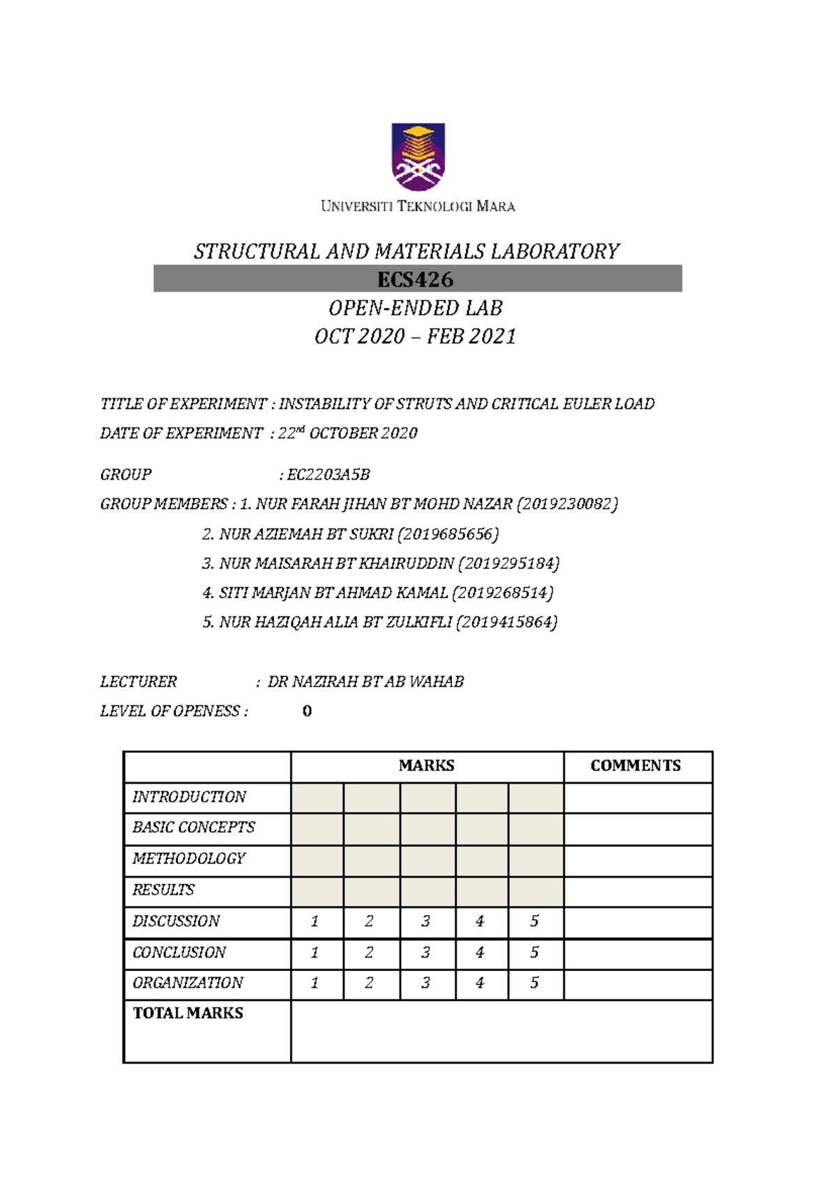 Instability of Struts and Critical Euler Load - STRUCTURAL AND ...
