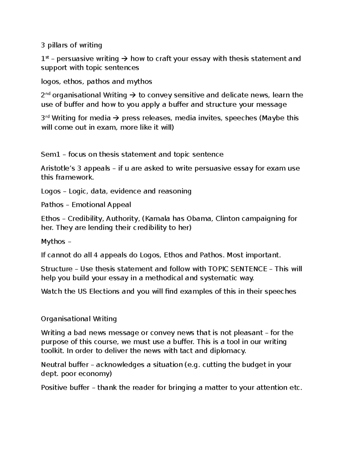 COM 223 Revision - 3 pillars of writing 1 st – persuasive writing how ...