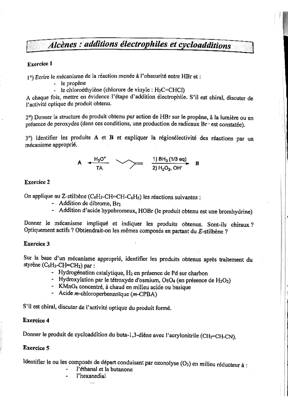 TD Alcène 23-24 - Chimie organique 1 - Studocu