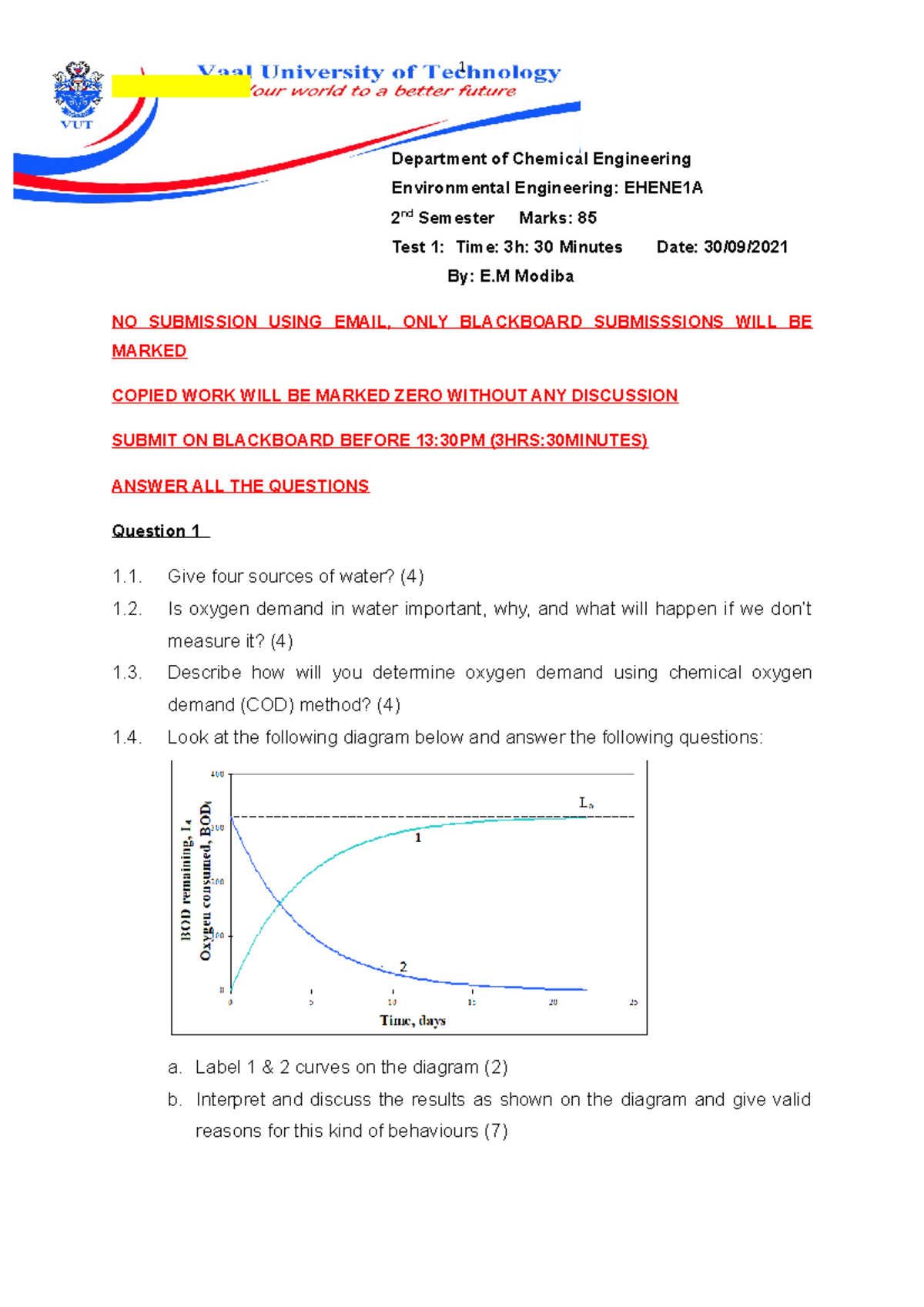 Ehene 1A TEST1 Senester 2 30 September 2021 - 1 Department of Chemical ...