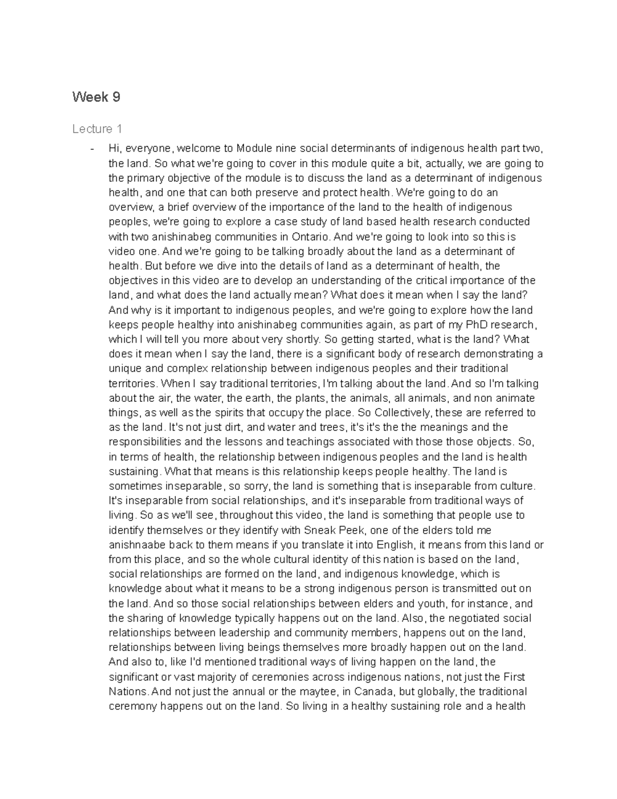 Week 9 - HS 1002 - Week 9 Lecture 1 Hi, everyone, welcome to Module ...