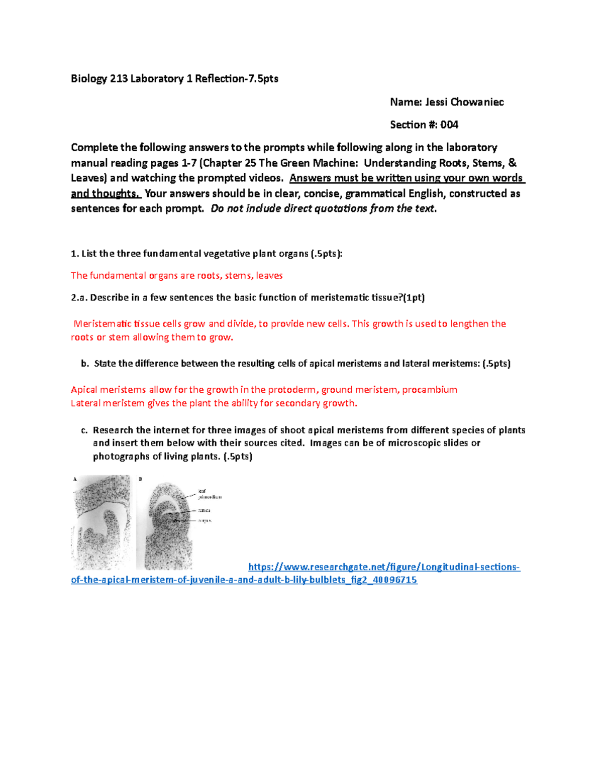 biology 213 lab 1 - Biology 213 Laboratory 1 Relecion-7 Name: Jessi Chowaniec Secion #: 004 ...