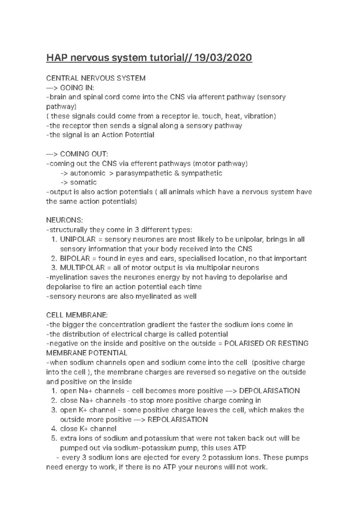 HAP nervous system tutorial:: 19:03:2020 - !. #. $. !. #. $. %. &. HAP ...