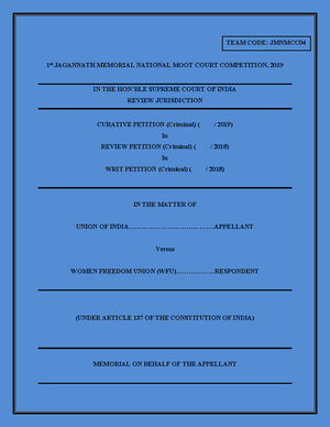 Moot court Memorial for the respondent - TEAM CODE: 01 BEFORE THE HON ...