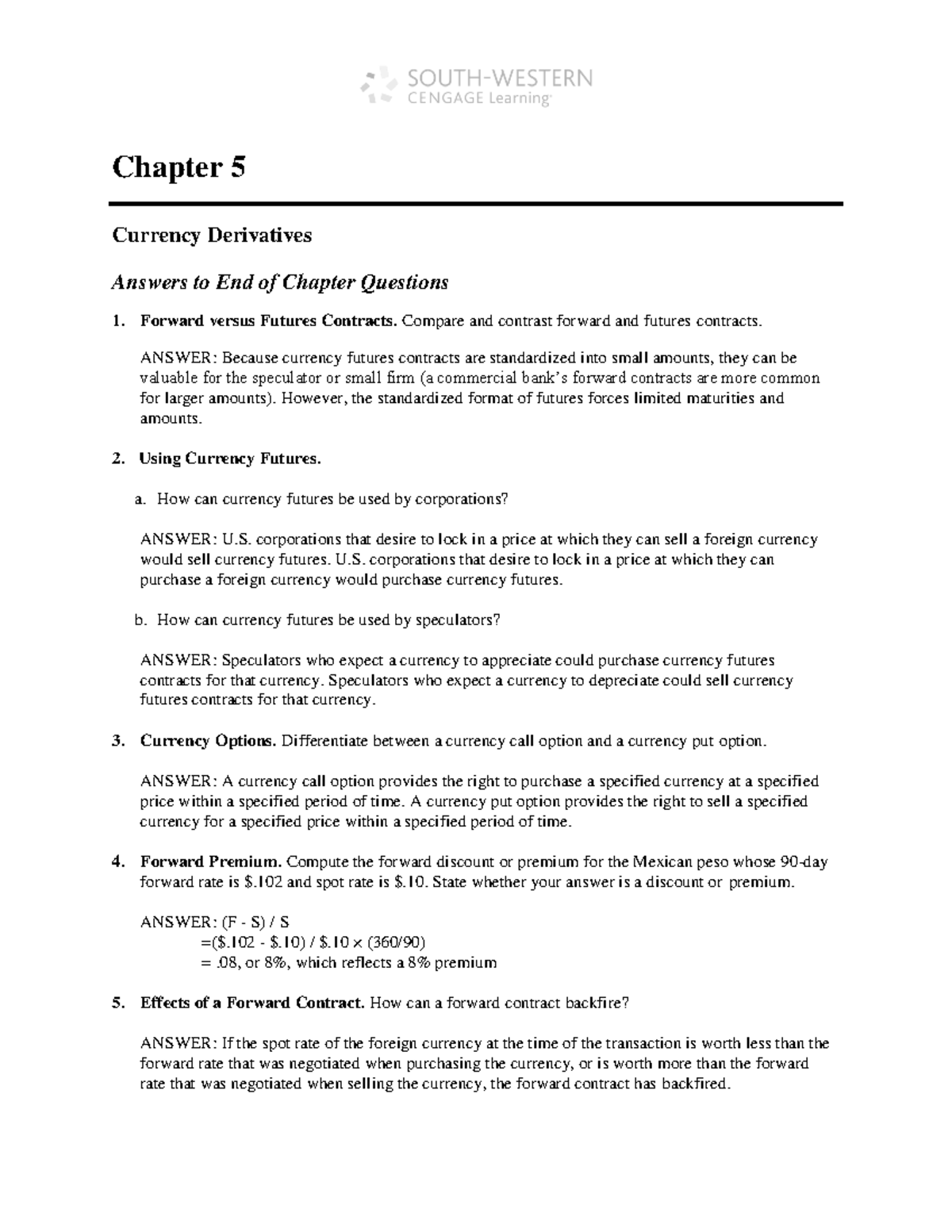 IFM11e IM ch05 elearning - Chapter 5 Currency Derivatives Answers to ...
