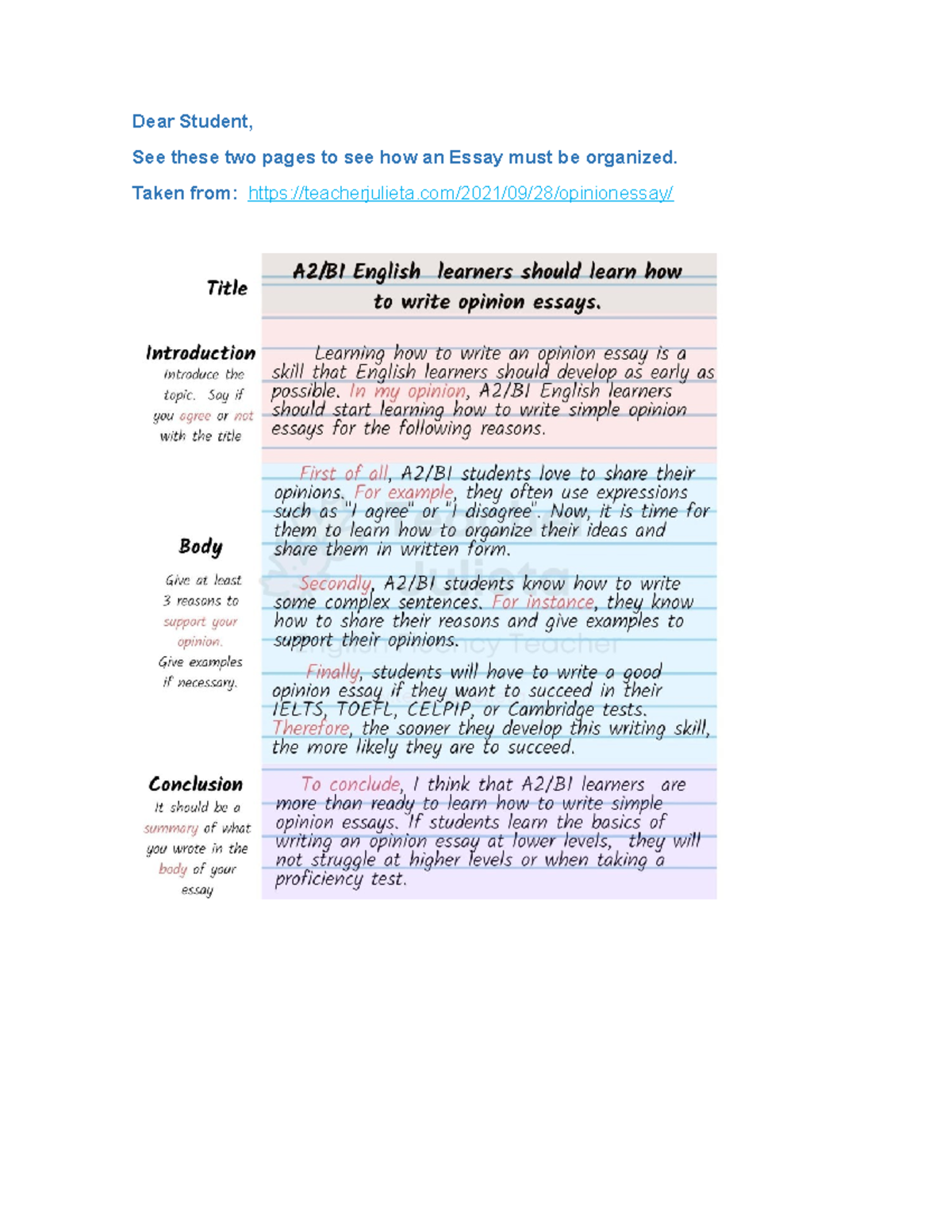 Opinion Essay structure - English dot works 9 - Dear Student, See these ...