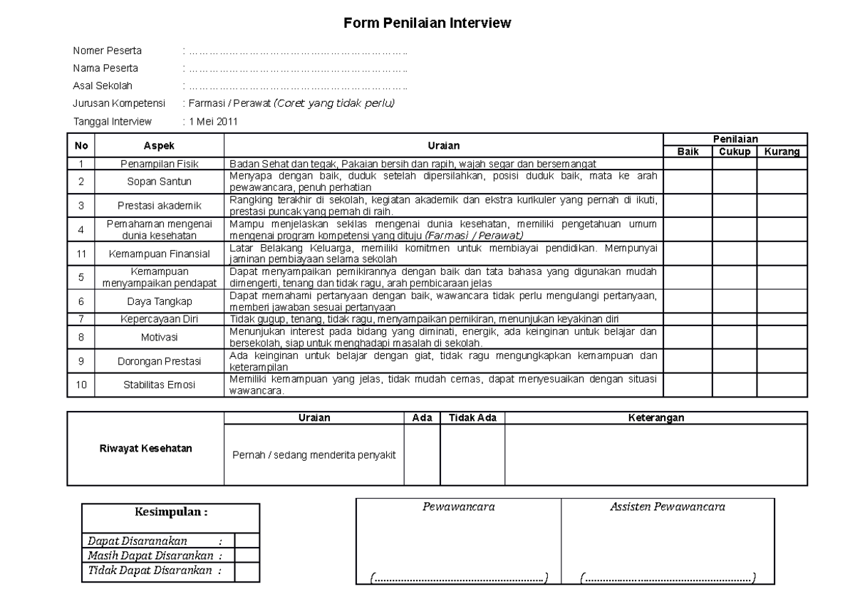 Dokumen - Form Penilaian pekerja - Form Penilaian Interview Nomer ...