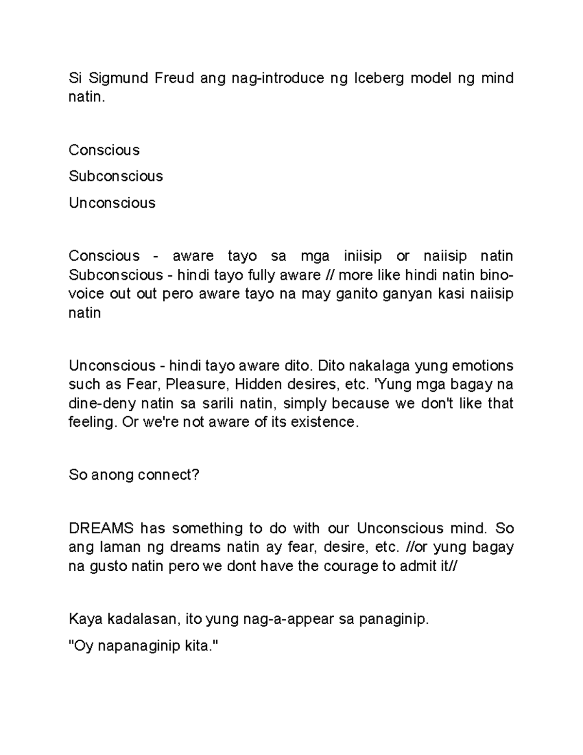 Psychoanalytic Dream - BS Psychology - Studocu