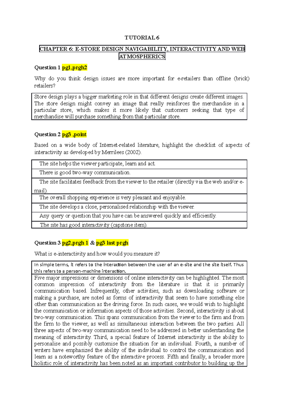 Tutorial 6 - good luck - TUTORIAL 6 CHAPTER 6: E-STORE DESIGN NAVIGABILITY, INTERACTIVITY AND ...