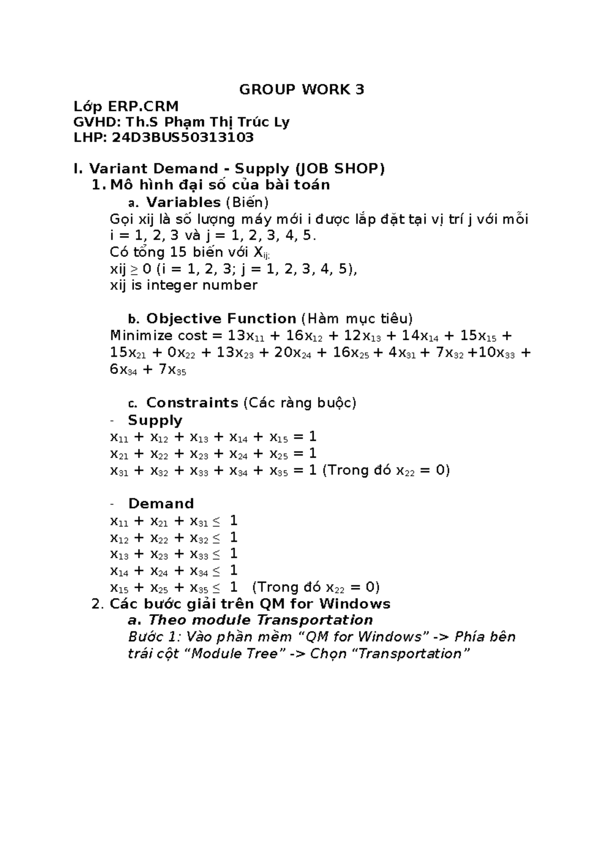 Group WORK 3 - Group 3 - GROUP WORK 3 Lớp ERP GVHD: Th Phạm Thị Trúc Ly ...