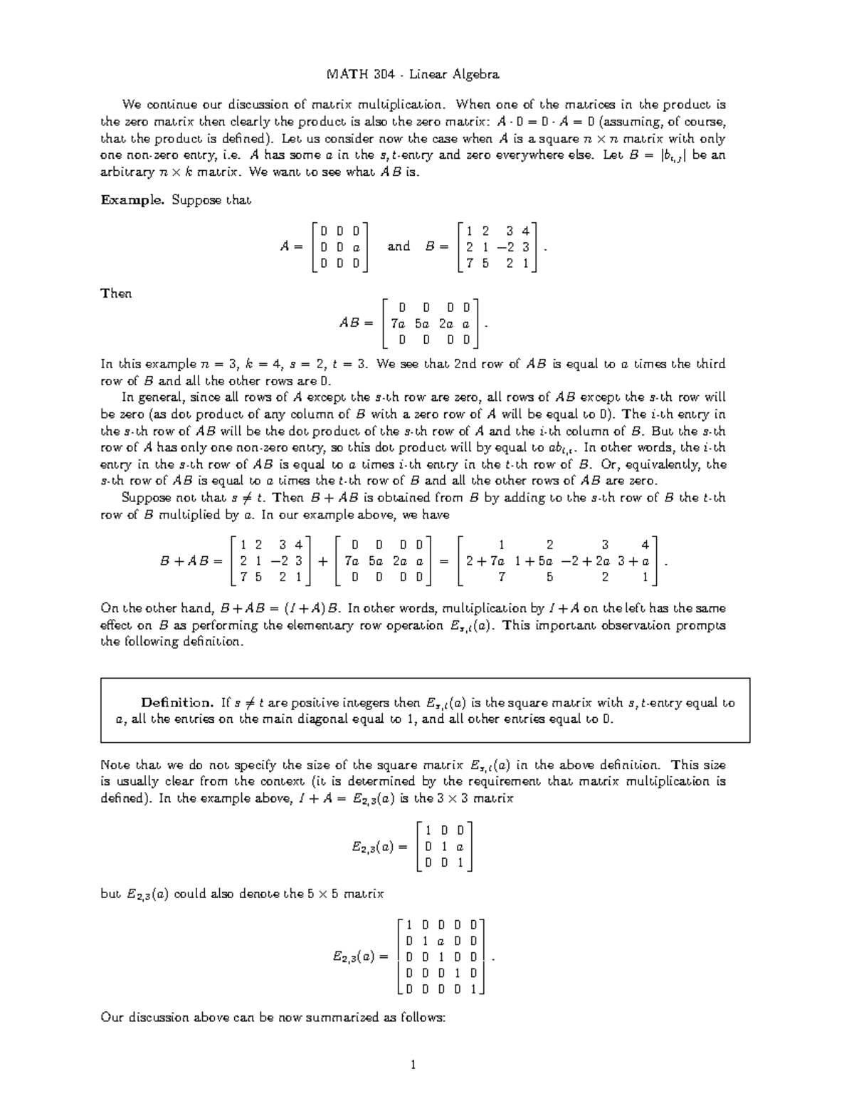8 - 8.pdf - MATH 304 - Linear Algebra We continue our discussion of matrix multiplication. When ...