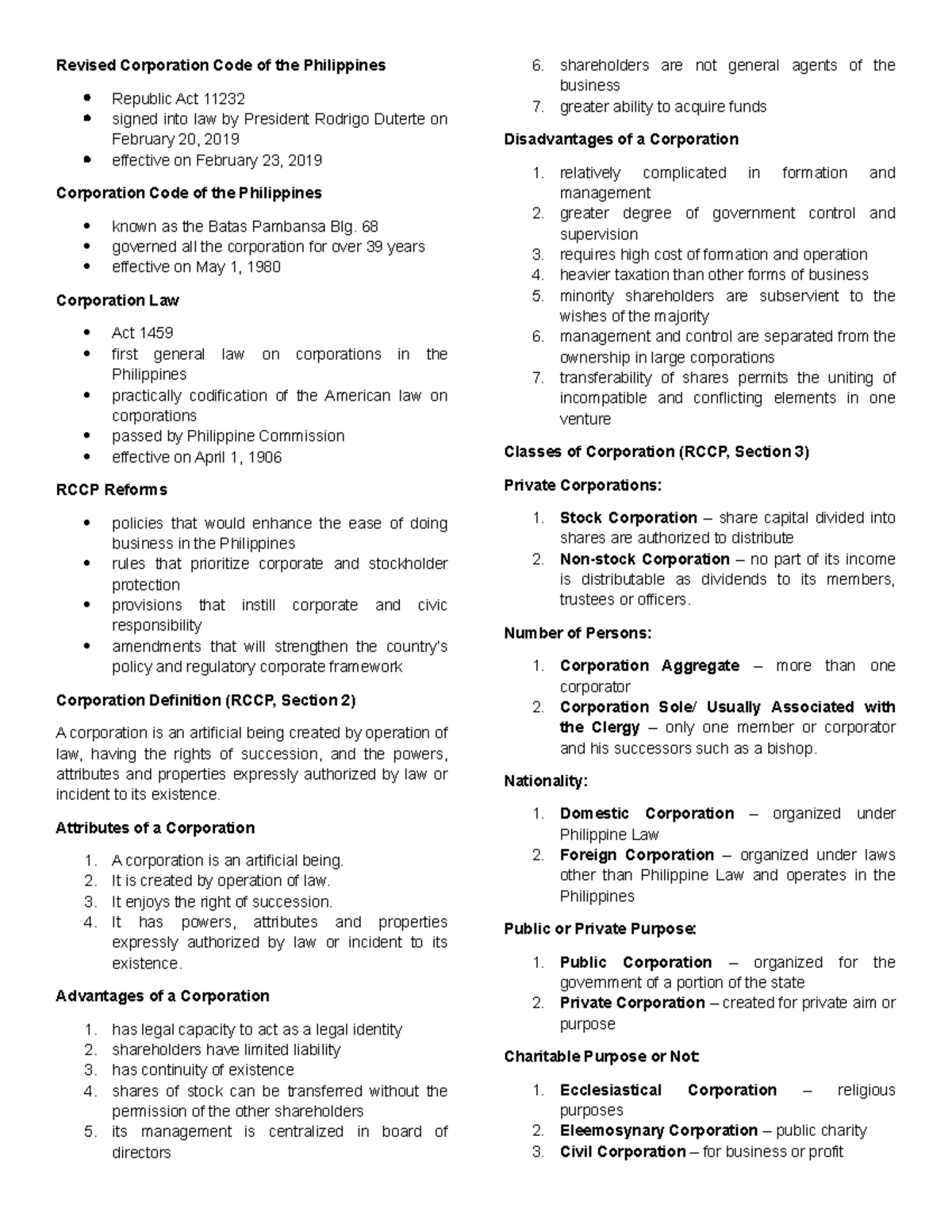 Revised Corporation Code of the Philippines Notes - Revised Corporation ...