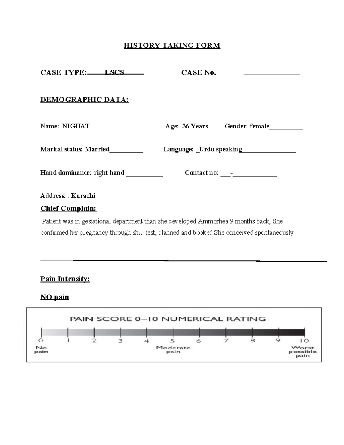 Case presentation - HISTORY TAKING FORM CASE TYPE: LSCS CASE No ...
