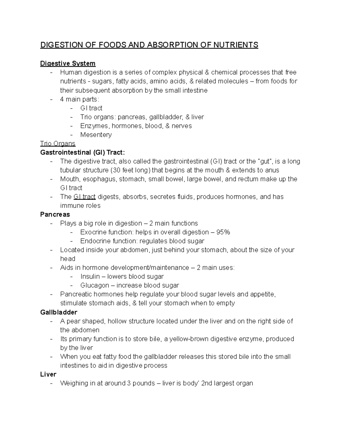 Chapter 3 notes from Basic Nutrition - DIGESTION OF FOODS AND ...