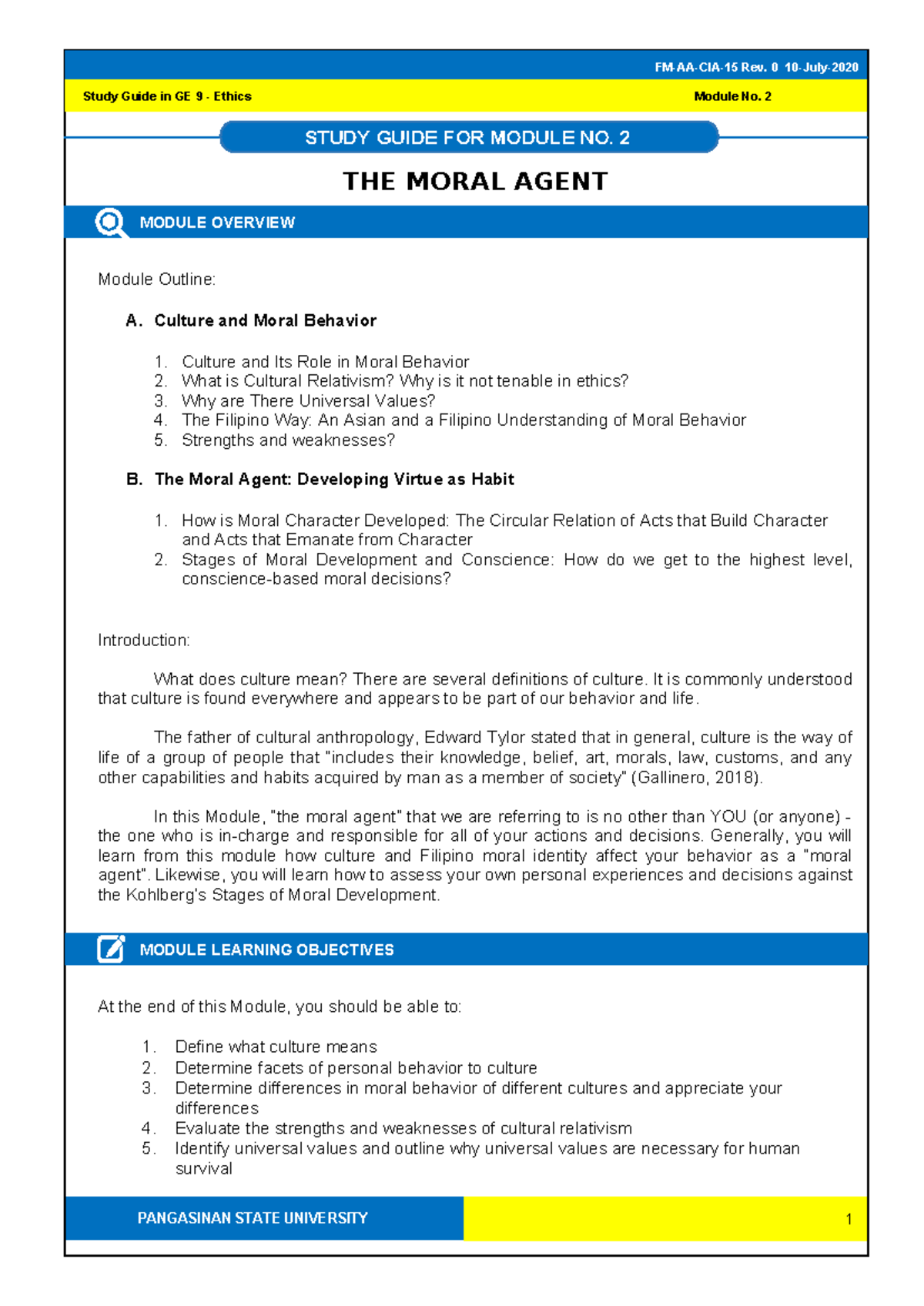Module-2- Ethics - STUDY GUIDE FOR MODULE NO. 2 Study Guide in GE 9 ...