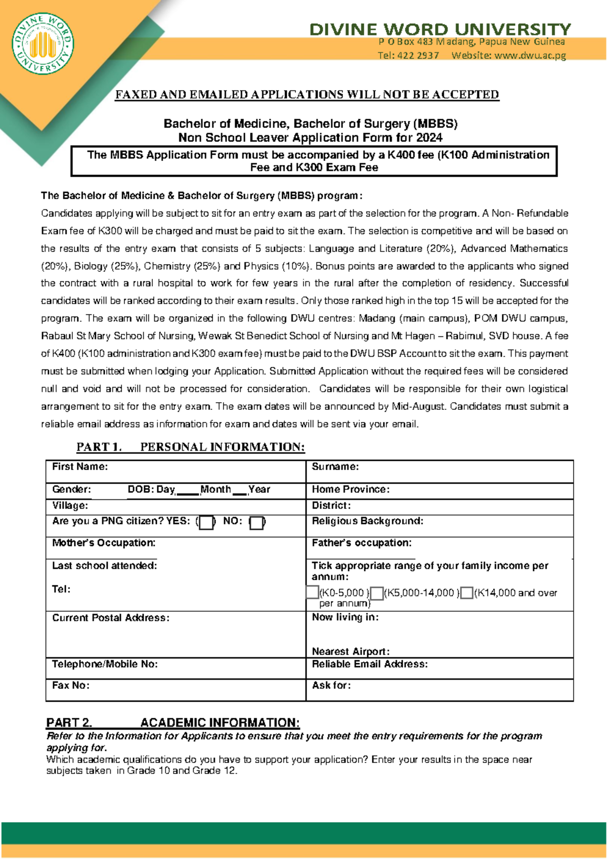 MBBS NSL 2023 Application Form for 2024 Fillable updated - DIVINE WORD ...