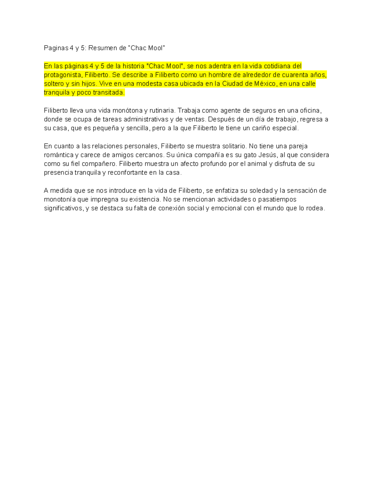 Summary of Excerpt Chac Mool - Paginas 4 y 5: Resumen de “Chac Mool” En ...