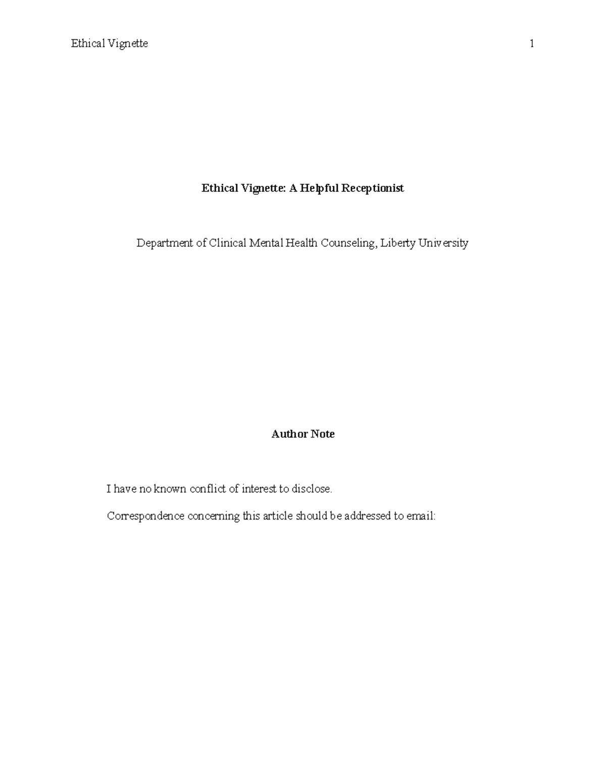 Ethical Vignette Paper - Ethical Vignette: A Helpful Receptionist ...