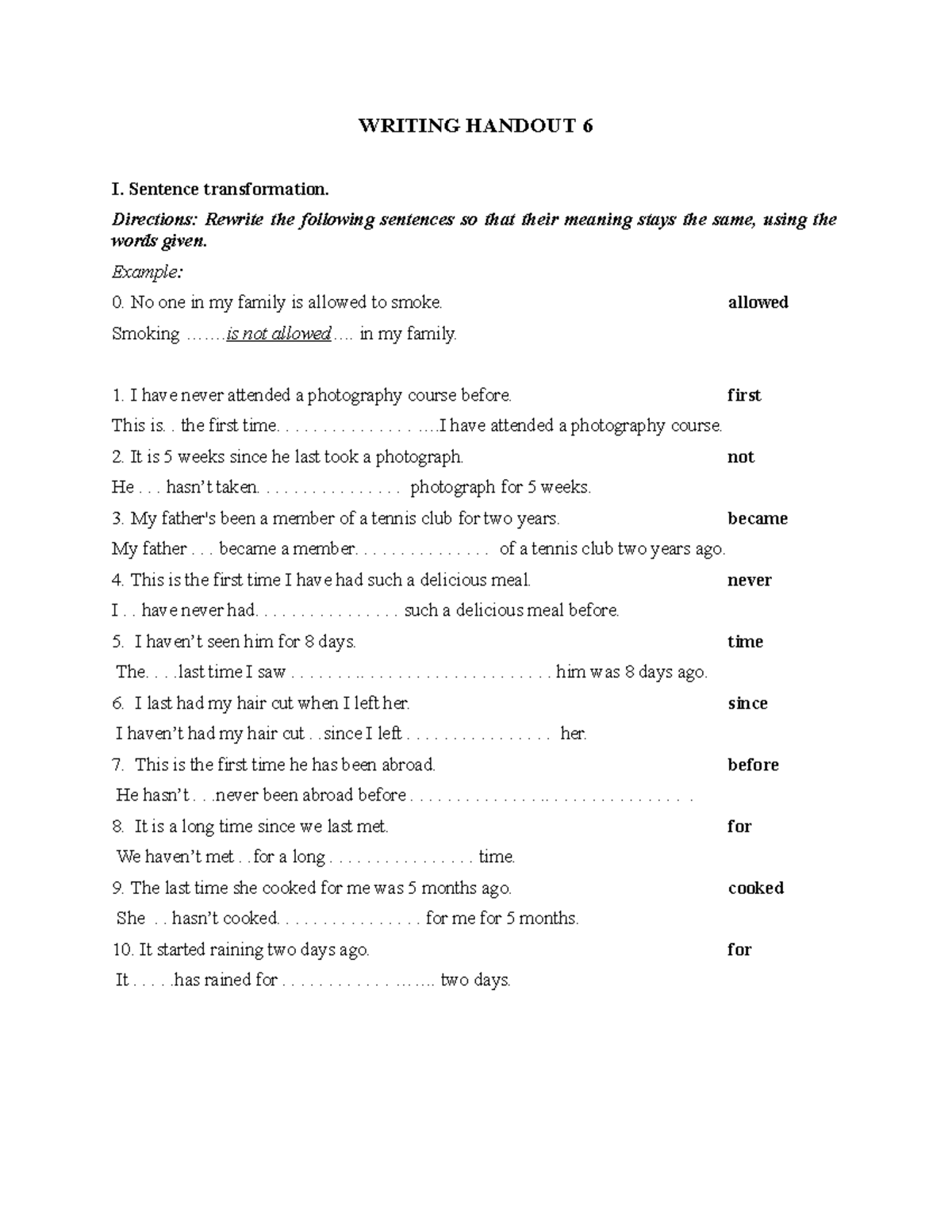 B1 Handout 6 Writing - KTCT - WRITING HANDOUT 6 I. Sentence ...