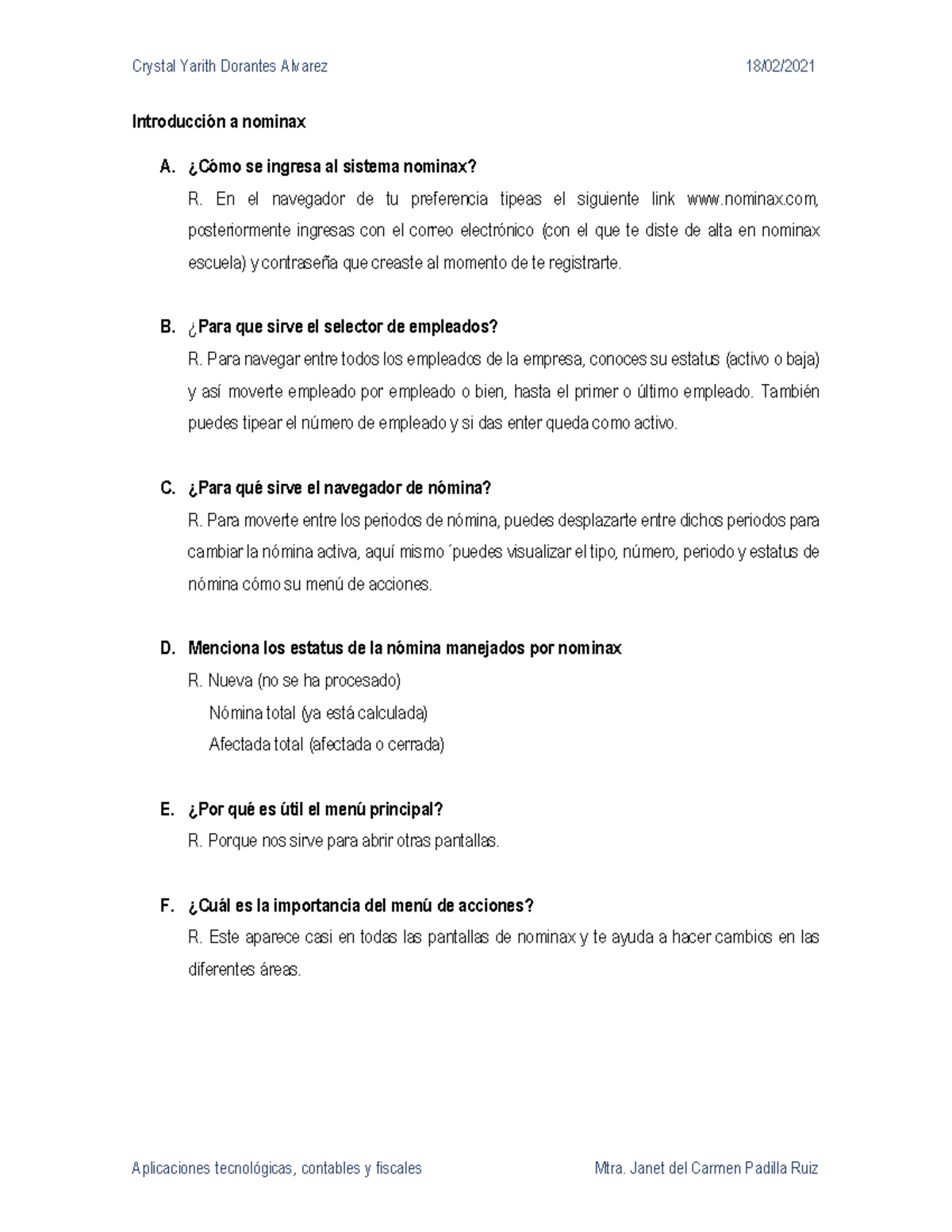 Introducción a nominax - Crystal Yarith Dorantes Alvarez 18/02 ...